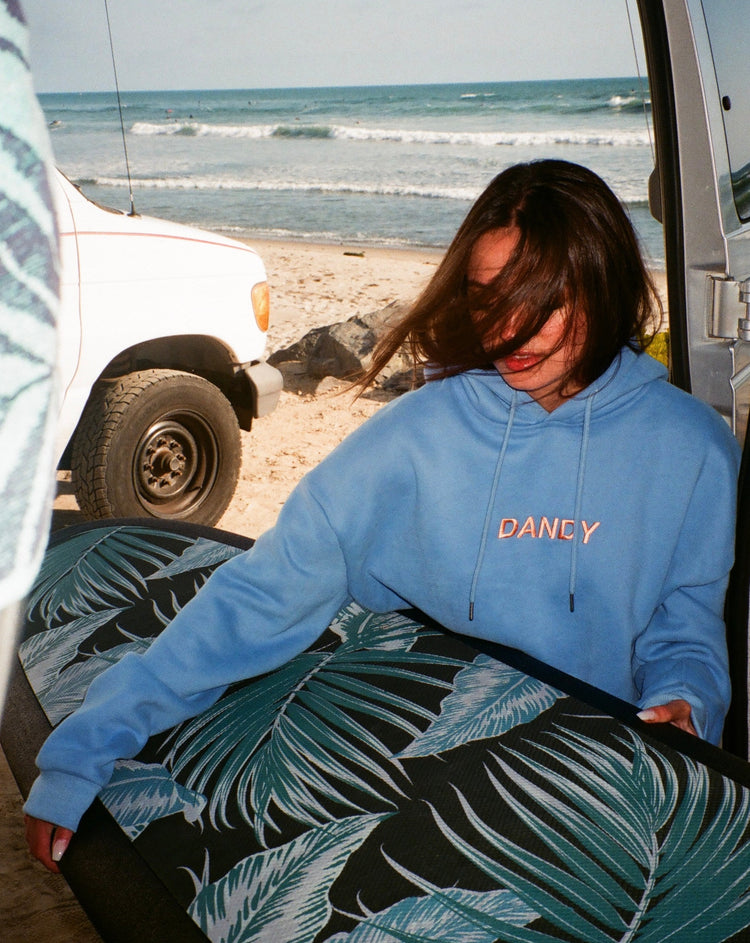 "Let's Watch the Sunset" Embroidered Hoodie in Blue – Dandy Worldwide