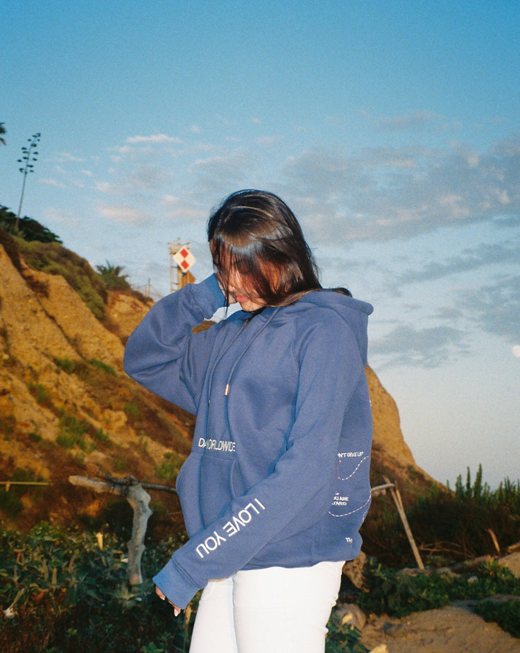 "Words of Affirmation" Oversized Lux Hoodie in Blue – Dandy Worldwide