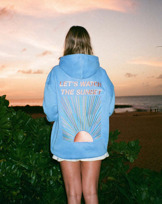 Lets Watch The Sunset Embroidered Hoodie In Blue Dandy Worldwide