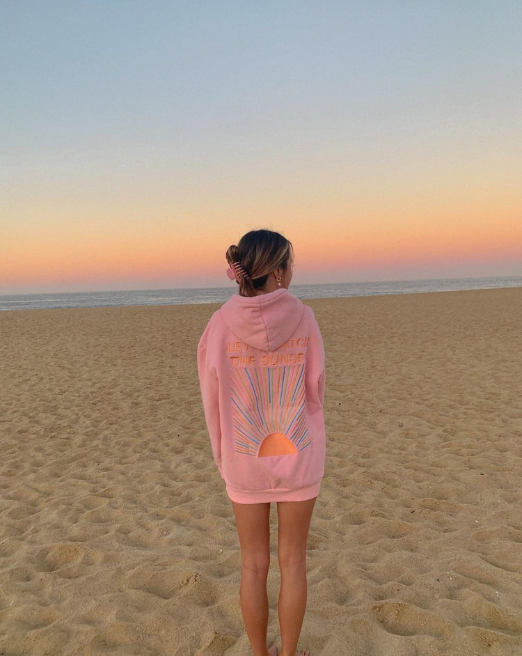 Lets Watch The Sunset Embroidered Hoodie In Pink Dandy Worldwide