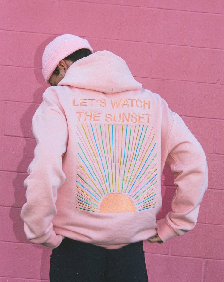 "Let's Watch the Sunset" Embroidered Hoodie in Pink – Dandy Worldwide
