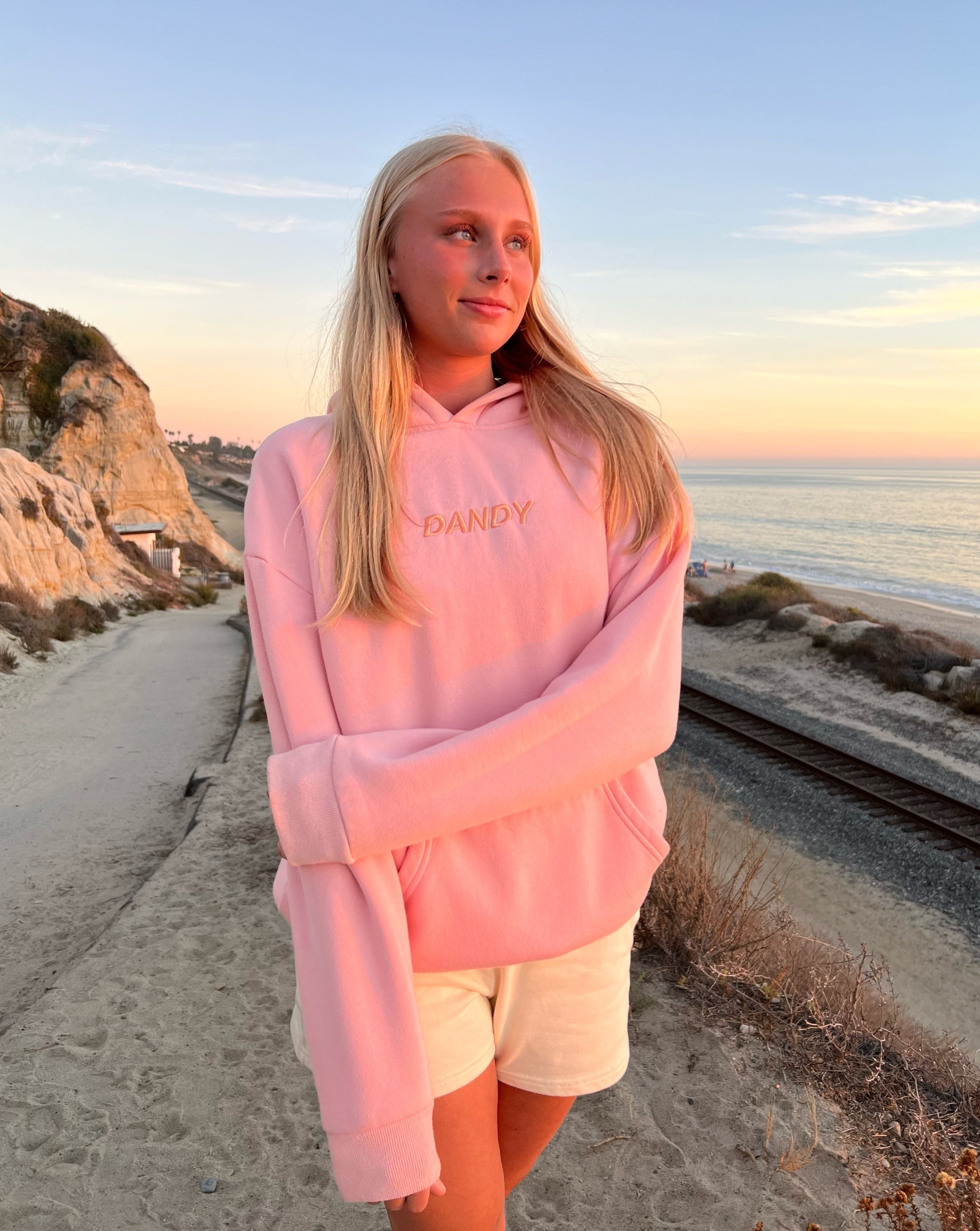 "Let's Watch the Sunset" Embroidered Hoodie in Pink – Dandy Worldwide